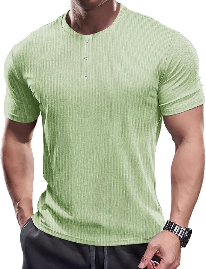 Muscle Cmdr Men's Slim Fit Henley Shirt Long&Short Business Sleeve Casual 3 Metal Buton Placket ...